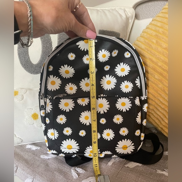 Bags | Super Cute Black With Daisy Patterned Small Backpack | Poshmark